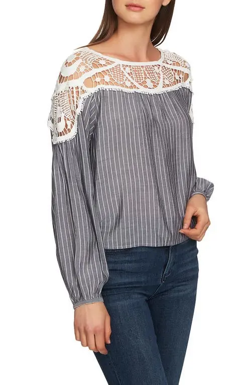 1.State Lace Yoke Pinstripe Blouse