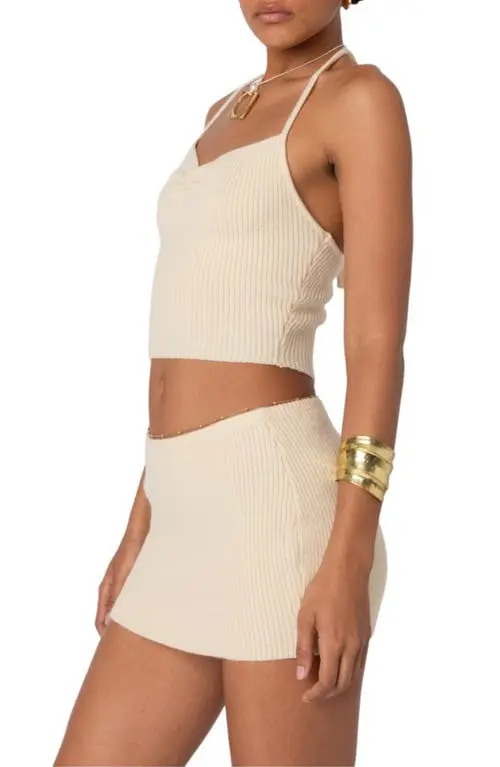 EDIKTED Fiona Cinched Rib Halter Top