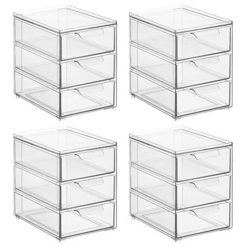 MDESIGN Plastic 3 Drawer Stackable Organizer For Bathroom Storage