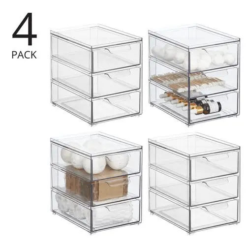 MDESIGN Plastic 3 Drawer Stackable Organizer For Bathroom Storage