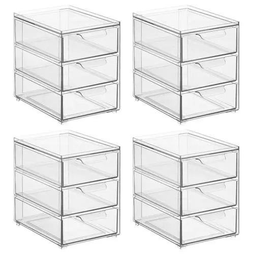 MDESIGN Plastic 3 Drawer Stackable Organizer For Bathroom Storage