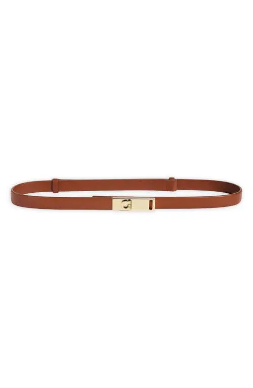 FERRAGAMO Hug Gancio Expandable Leather Belt - New Cognac