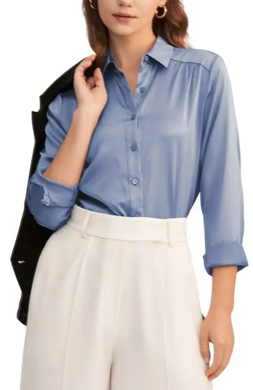 Lilysilk Long Sleeve Collared Silk Blouse - Azure