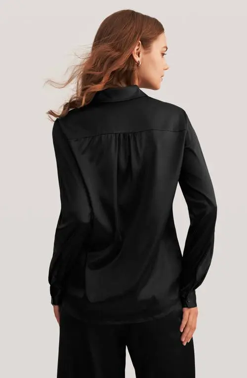 Lilysilk Long Sleeve Collared Silk Blouse - Black