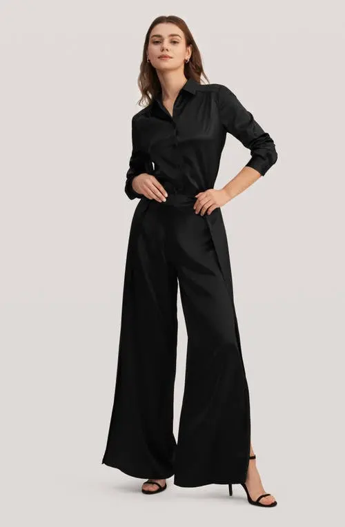 Lilysilk Long Sleeve Collared Silk Blouse - Black