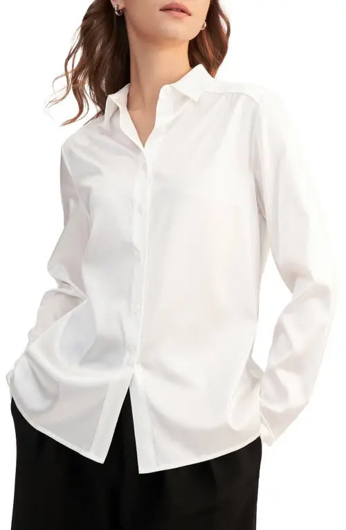 Lilysilk Long Sleeve Collared Silk Blouse - White