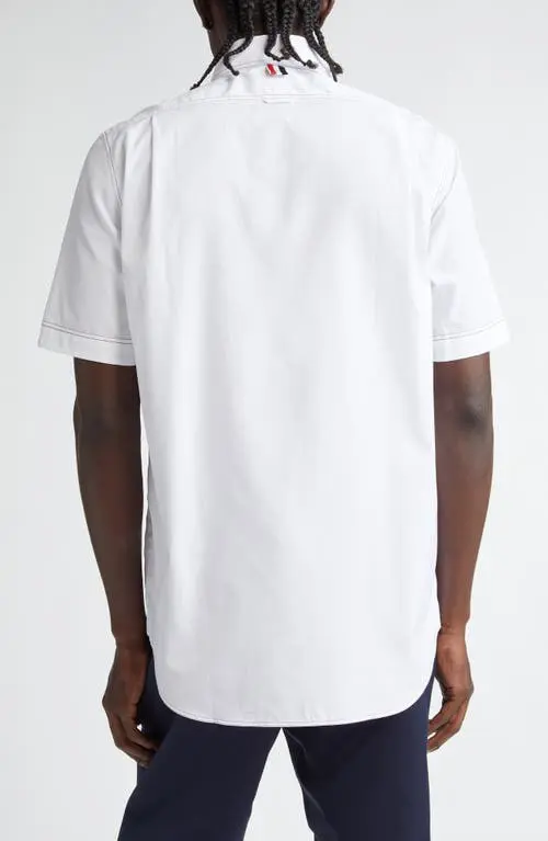 Thom Browne Straight Fit Short Sleeve Cotton Poplin Button-down Shirt