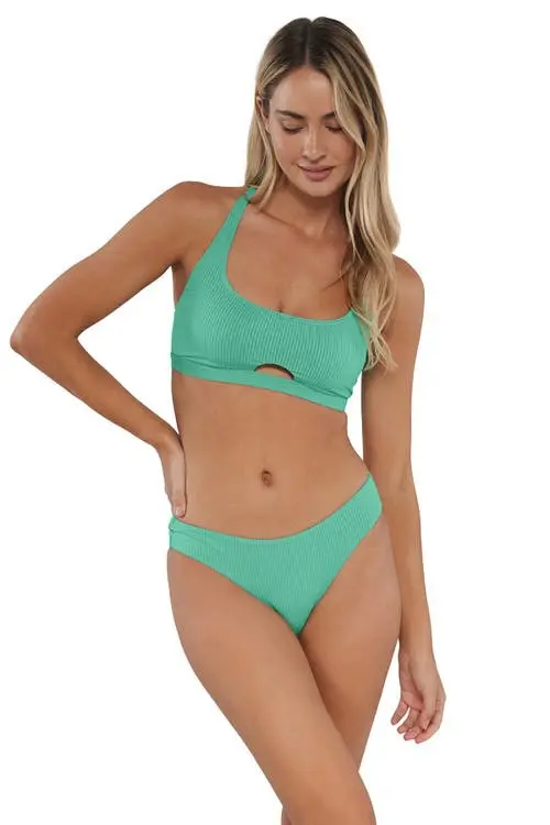 SUNSETS Brandi Bralette Bikini Top - Aqua Mist Sandbar Rib