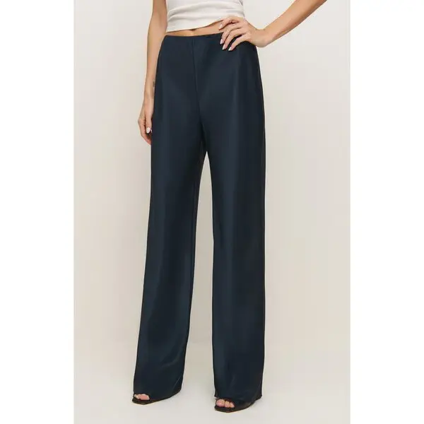 REFORMATION Gale High Waist Satin Pants - Midnight