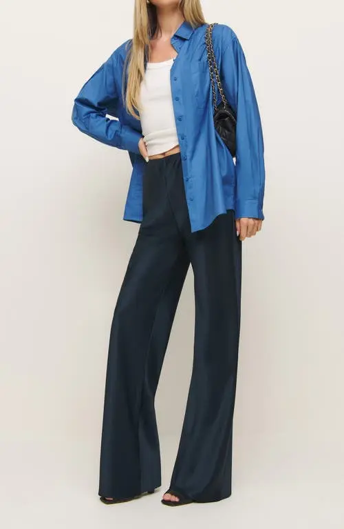 REFORMATION Gale High Waist Satin Pants - Midnight