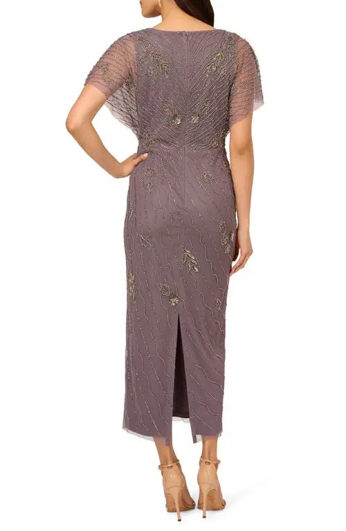 Adrianna Papell Beaded Flutter Sleeve Gown