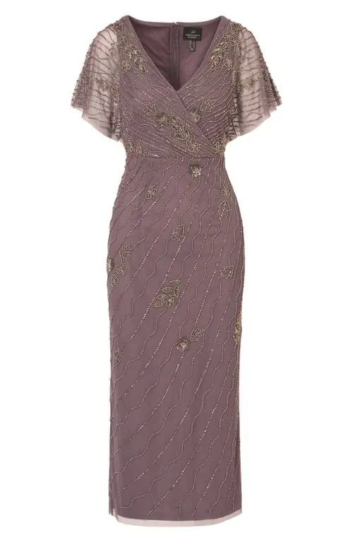 Adrianna Papell Beaded Flutter Sleeve Gown