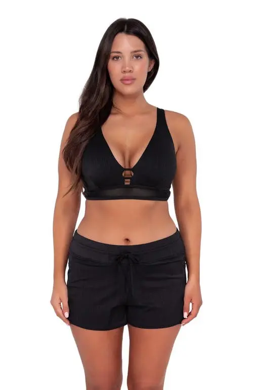 SUNSETS ESCAPE Sunsets Laguna Swim Short Bottom - Black Seagrass Texture