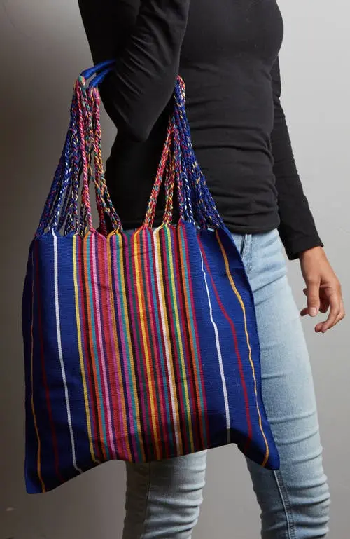 VERVE CULTURE Chiapas Woven Hammock Tote - Blue