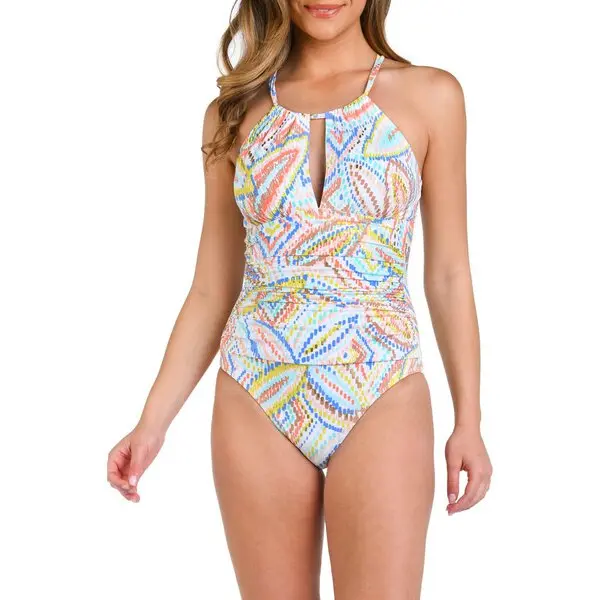 La Blanca Sunbaked Jewels High Neck One-piece Swimsuit - White