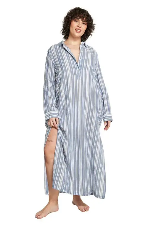 NUDEA Long Sleeve Maxi Shirt - Navy Blue Stripe
