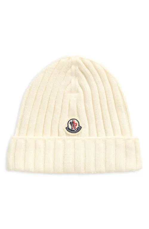 Moncler Ribbed Wool Beanie - White