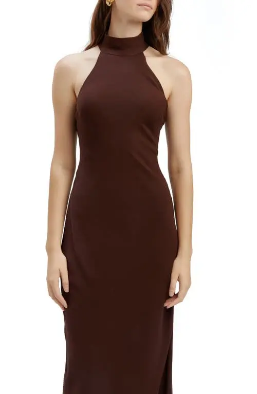 Bardot Ola Mock Neck Chiffon Maxi Dress In Chocolate - 45% Off |  Editorialist