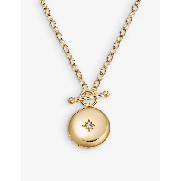Astley Clarke Biography 18ct And White Sapphire T-bar Locket Necklace - Yellow Gold Vermeil