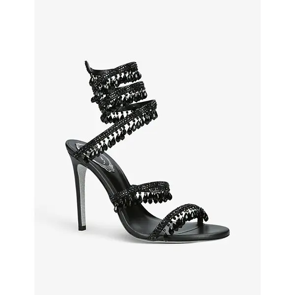 Rene Caovilla Chandelier 105 Crystal-embellished Leather Heeled Courts - Black