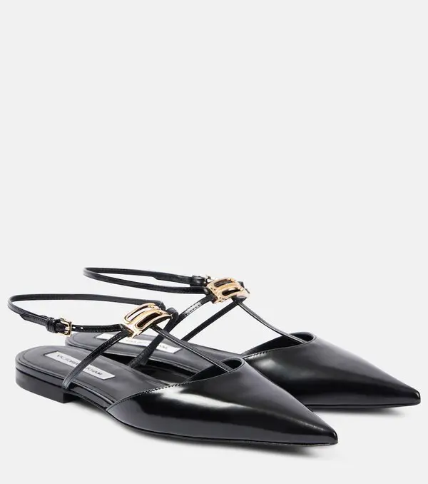 Victoria Beckham B Buckle Leather Slingback Flats