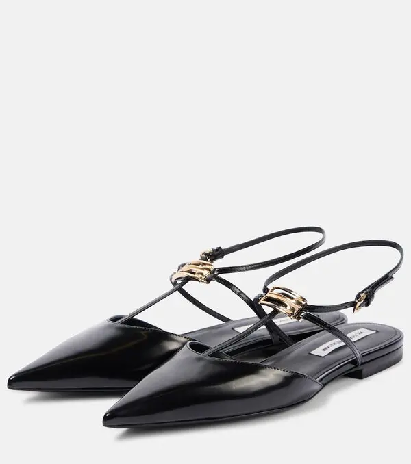 Victoria Beckham B Buckle Leather Slingback Flats