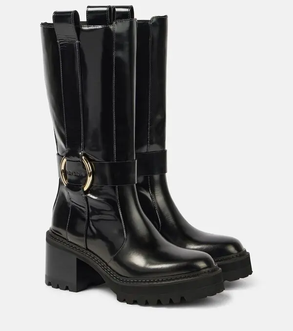 See By Chloé Knee-high Leather Boots With Gold Hardware - Black