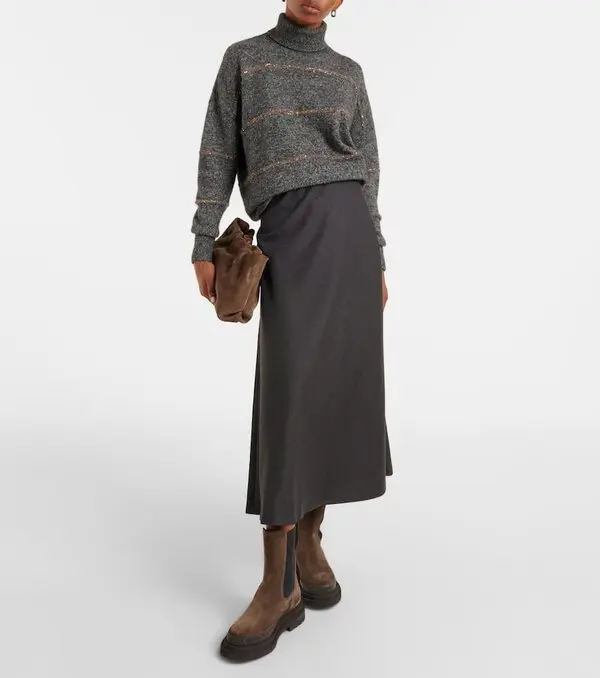 Brunello Cucinelli Wool-blend Midi Skirt - Grey