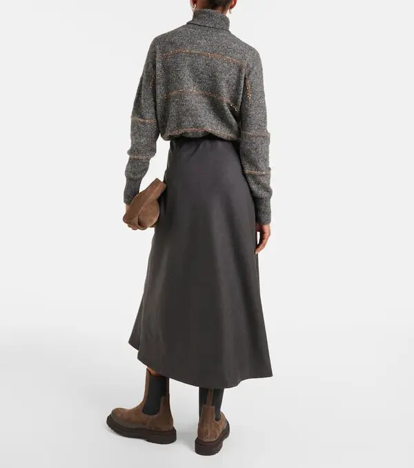 Brunello Cucinelli Wool-blend Midi Skirt - Grey
