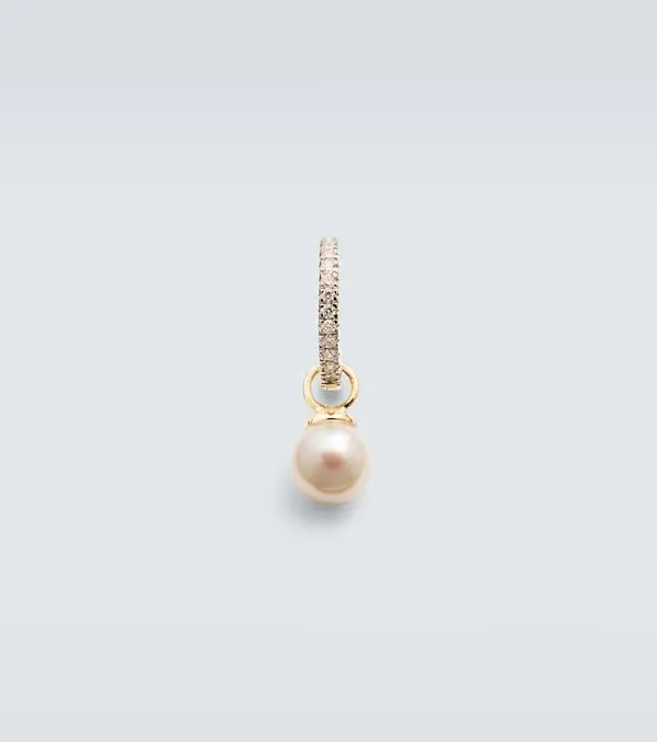 Mateo 14kt Single Hoop Earring With Diamonds And Freshwater Pearl - Gold