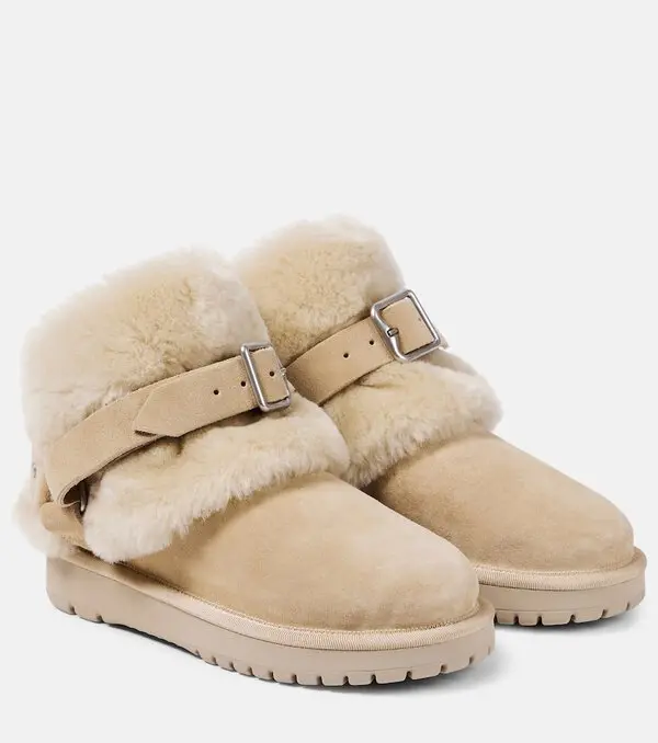 Burberry Shearling-trimmed Suede Ankle Boots - Green