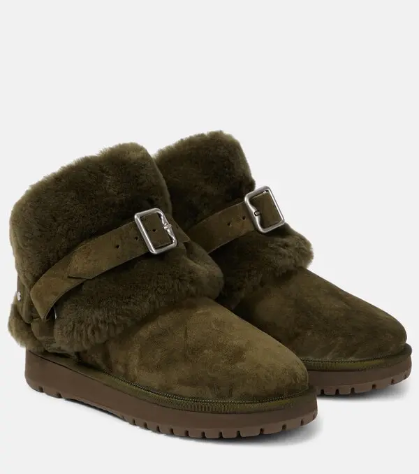 Burberry Shearling-trimmed Suede Ankle Boots - Grey