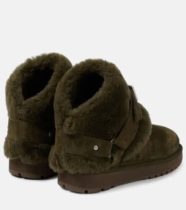 Burberry Shearling-trimmed Suede Ankle Boots - Grey