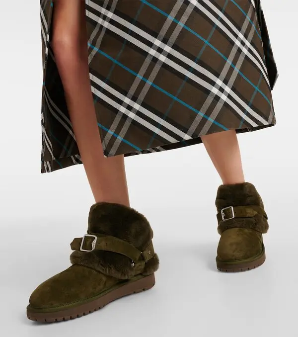 Burberry Shearling-trimmed Suede Ankle Boots - Grey