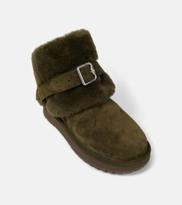 Burberry Shearling-trimmed Suede Ankle Boots - Grey