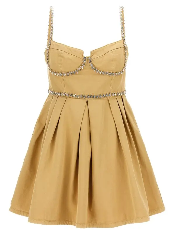 Self-Portrait Diamante Denim Mini Dress In Beige - 25% Off | Editorialist