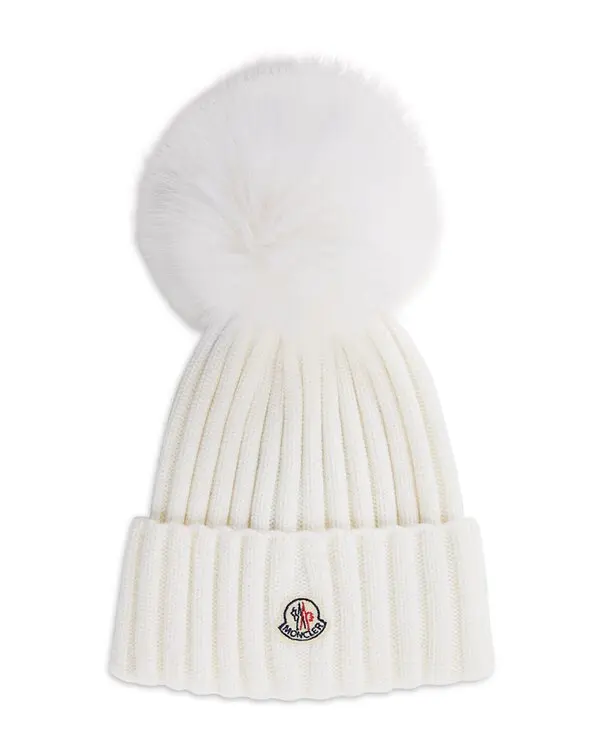 Moncler Ribbed Beanie - White