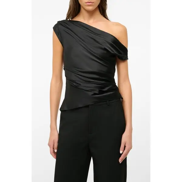 Staud Phare One-shoulder Stretch Silk Top - Black