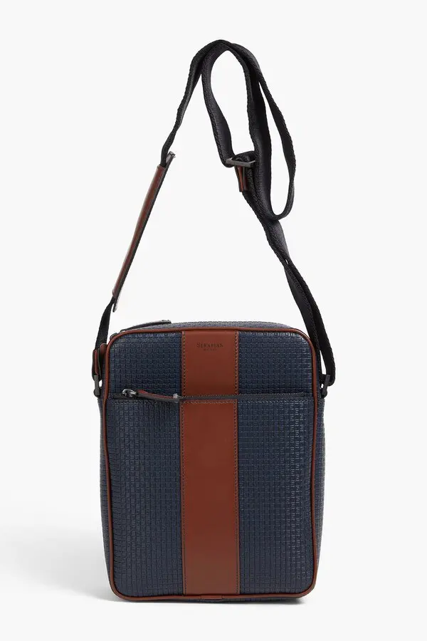 SERAPIAN Embossed Coated-canvas Messenger Bag - Navy