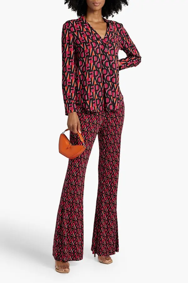 Diane Von Furstenberg Printed Stretch-jersey Flared Pants - Fuchsia