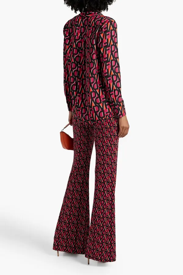 Diane Von Furstenberg Printed Stretch-jersey Flared Pants - Fuchsia