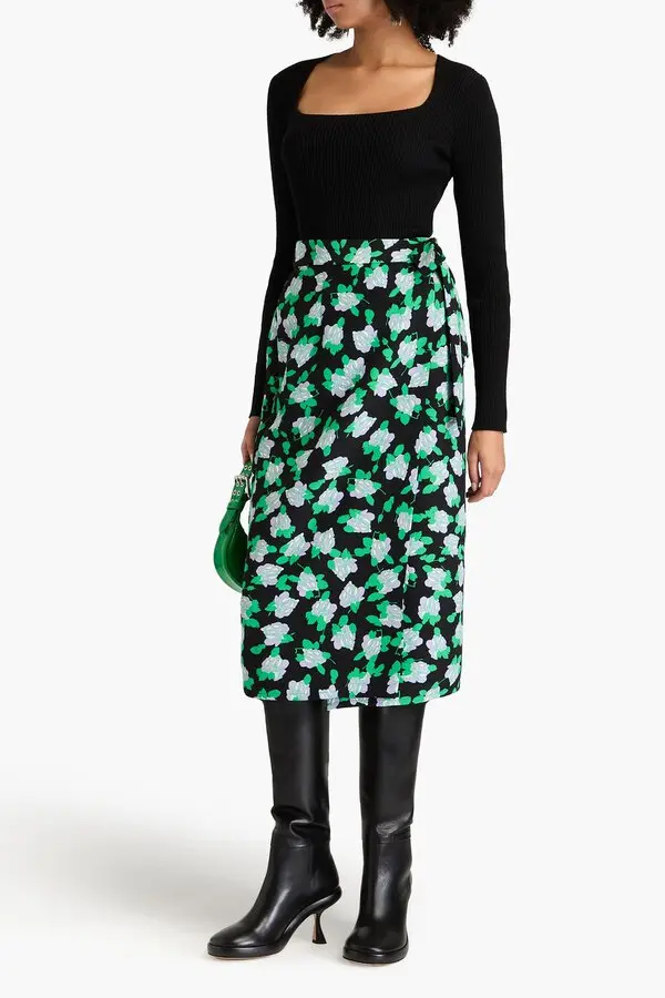 Diane Von Furstenberg Elma Floral-print Cady Midi Wrap Skirt