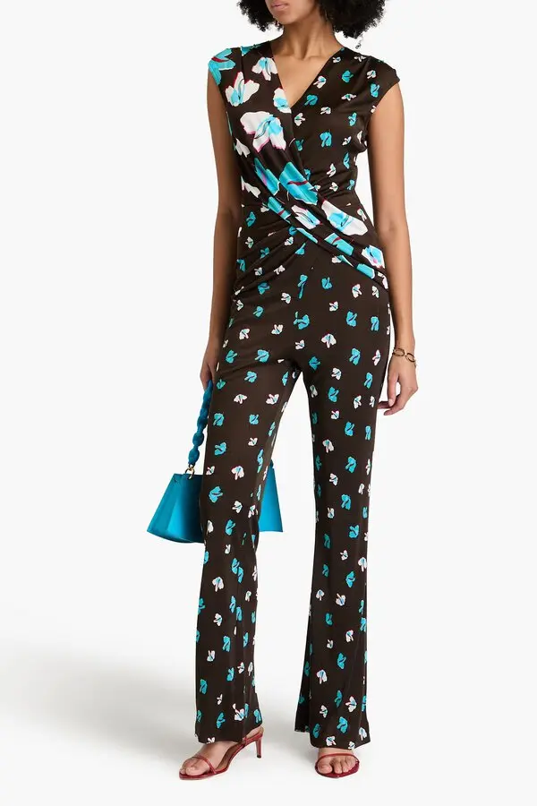 Diane Von Furstenberg Danella Wrap-effect Floral-print Jersey Jumpsuit