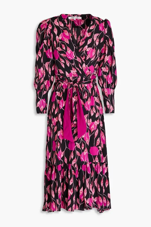 Diane Von Furstenberg Blade Gathered Floral-print Crepe Midi Wrap Dress - Magenta