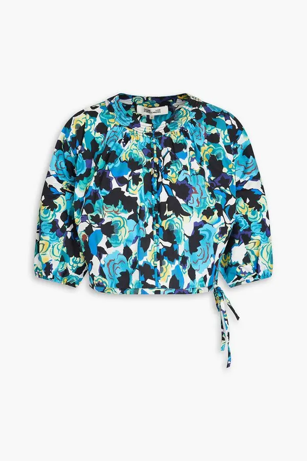 Diane Von Furstenberg Dario Cropped Printed Top - Turquoise