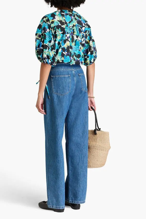 Diane Von Furstenberg Dario Cropped Printed Top - Turquoise