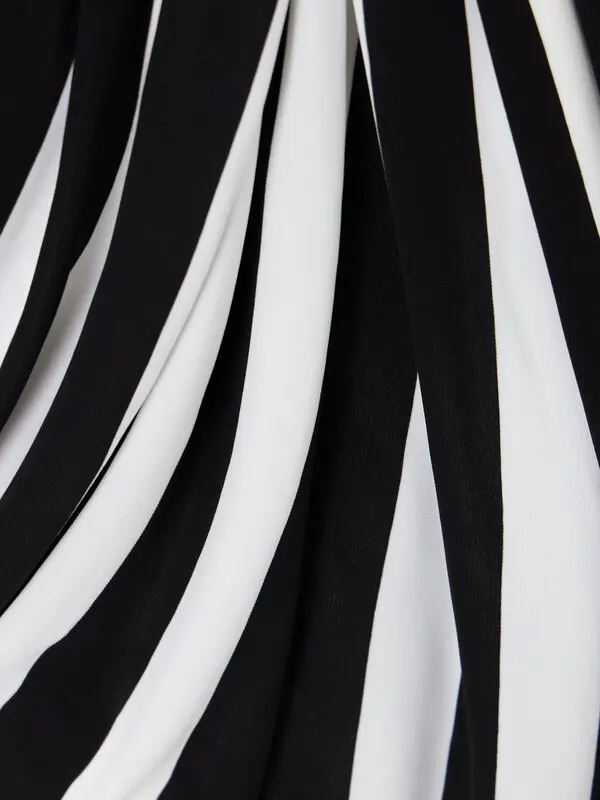 Balmain Strapless Asymmetric Draped Striped Jersey Gown