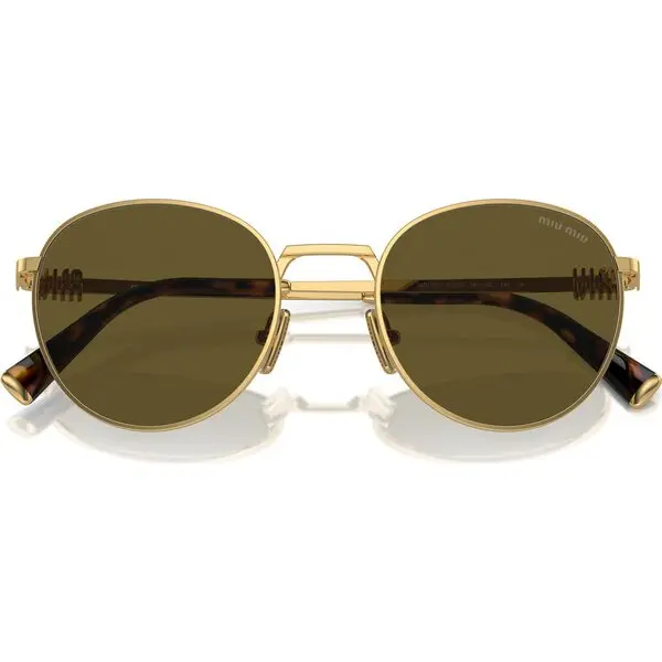 Miu Miu 50mm Round Frame Sunglasses - Dark Brown