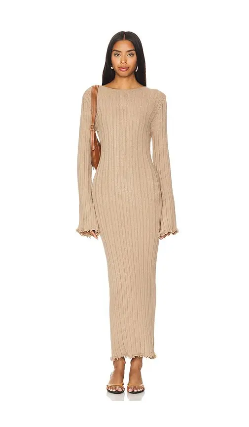 SNDYS Baha Long Sleeve Maxi Dress in Tan - size XL
