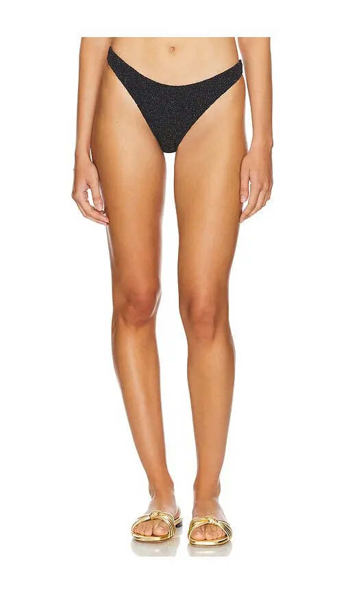 PatBO Metallic Jacquard Bikini Bottom - Black